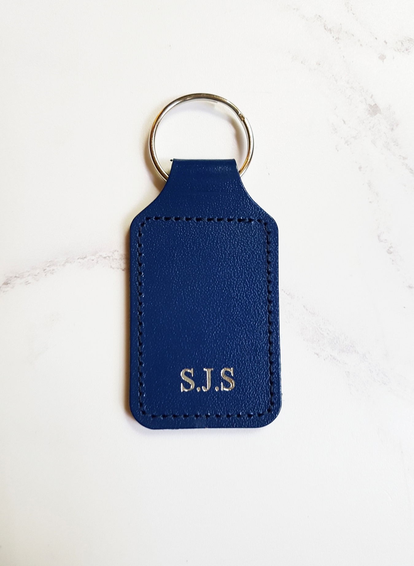 Blue Personalised Leather Keyring, Square – nightnavy.com
